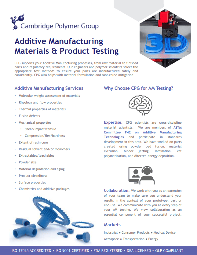 Cambridge Polymer Group :: Additive Manufacturing Support